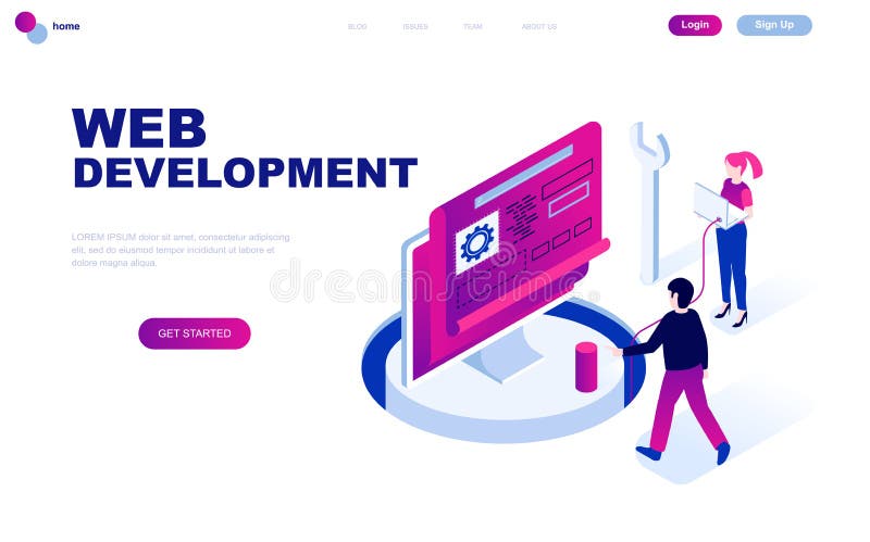 Modern Flat Design Isometric Concept of Web Development Decorated ...