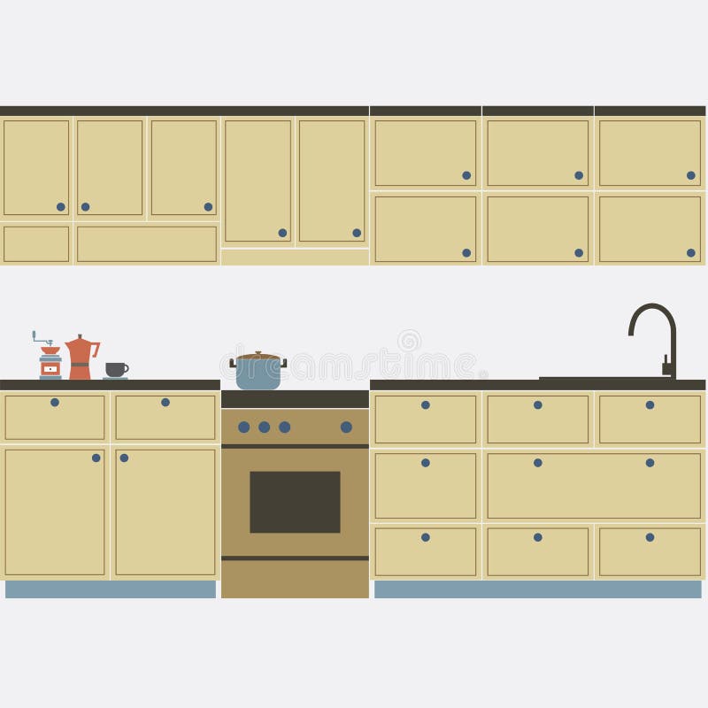 Modern Flat Design Kitchen Interior Vector Stock Vector - Illustration ...