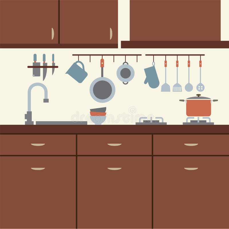 Modern Flat Design Kitchen Interior Stock Vector - Illustration of room ...
