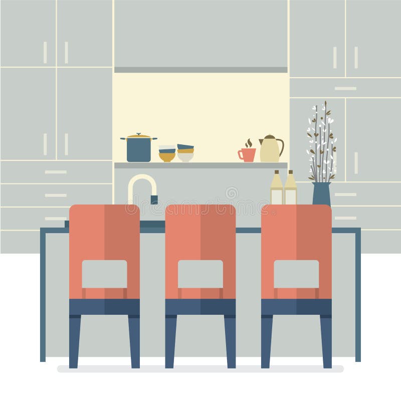 Modern Flat Design Kitchen Interior Stock Vector - Illustration of ...