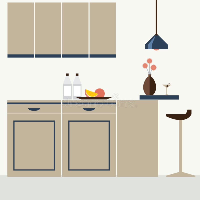 Modern Flat Design Kitchen Interior Stock Vector - Illustration of ...