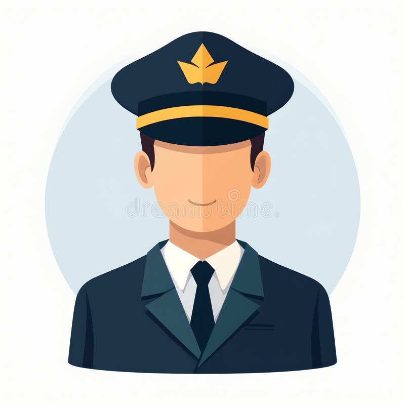 Modern Flat Design Pilot Icon with Dark Blue and Gold Accents Stock ...