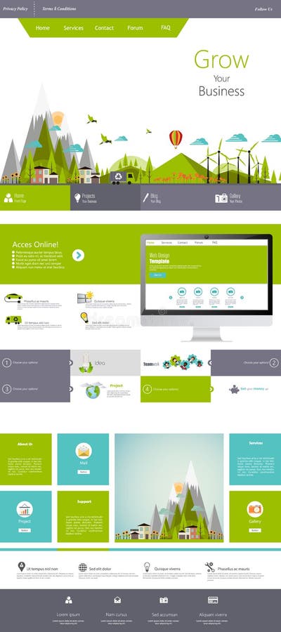 Modern Eco Website Template with Flat Eco Pollution Illustration Stock ...