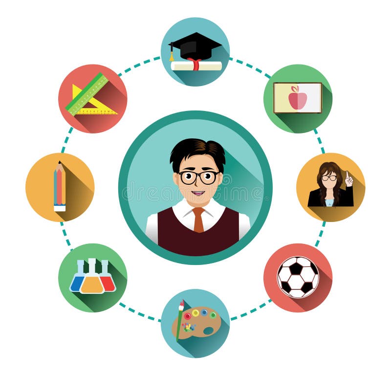 Modern Flat Education Icons Set with Long Shadow Effect Stock Vector ...