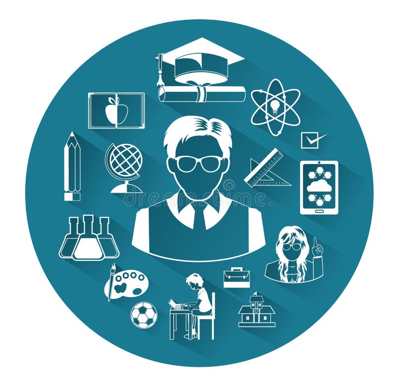 Modern Flat Education Icons Set with Long Shadow Effect Stock Vector ...