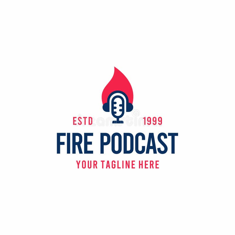 Fire Podcast Logo Template, Headset and Flame Icon, Burning Headphone ...
