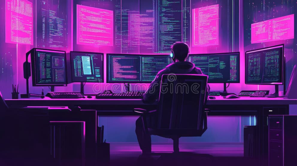 A Modern Flat Graphic Illustration of a Developer Person Typing on a ...