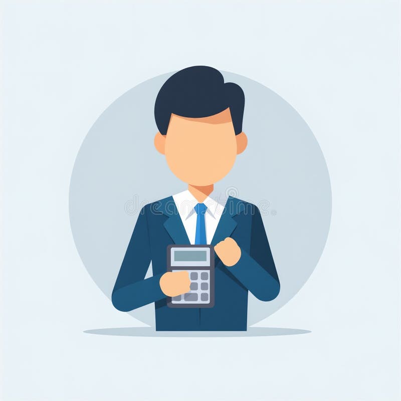 Modern Flat Icon of Accountant with Calculator in Blue and Gray Tones ...