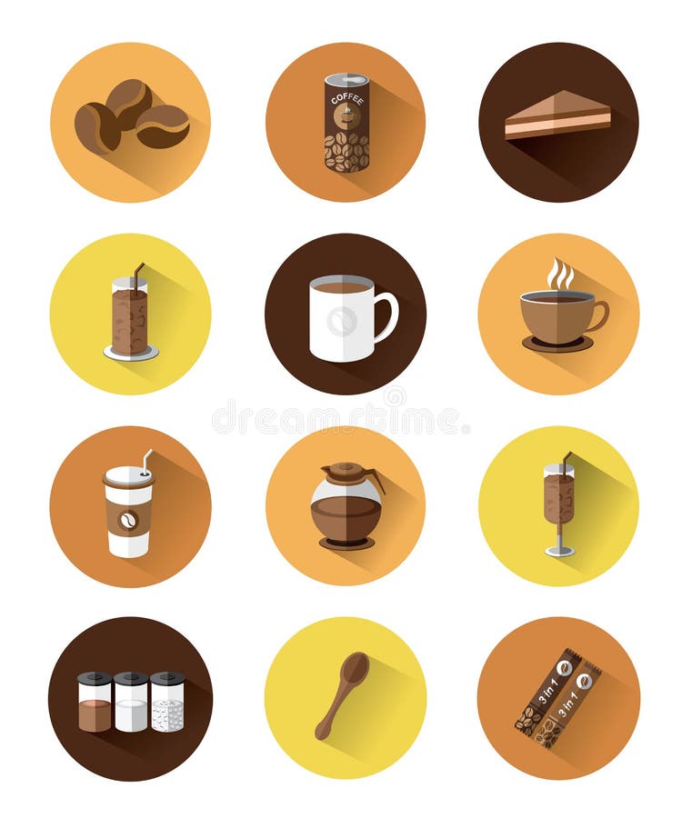 Modern Flat Icons Set of Coffee Stock Vector - Illustration of grinder ...
