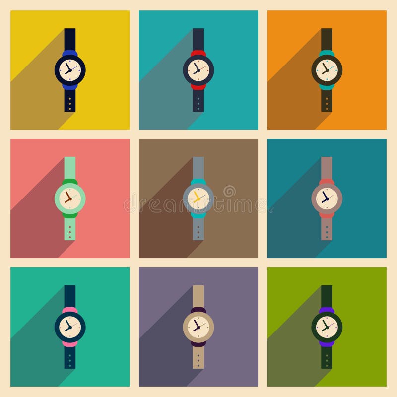Modern Flat Icons Vector Collection with Shadow Men Watch Stock Vector ...