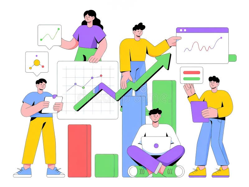 Team Members are Showing Business Analytics with Colorful Graphs and ...