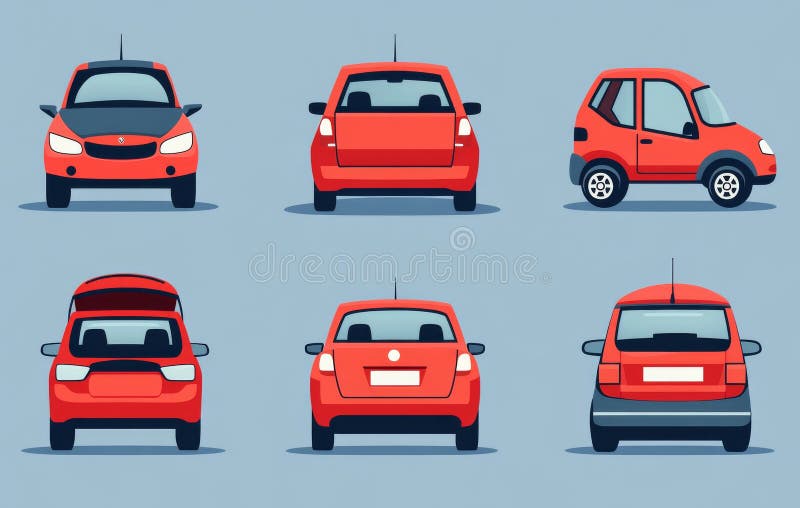 A Modern Flat Illustration Set of a Hatchback Car, Including Four ...