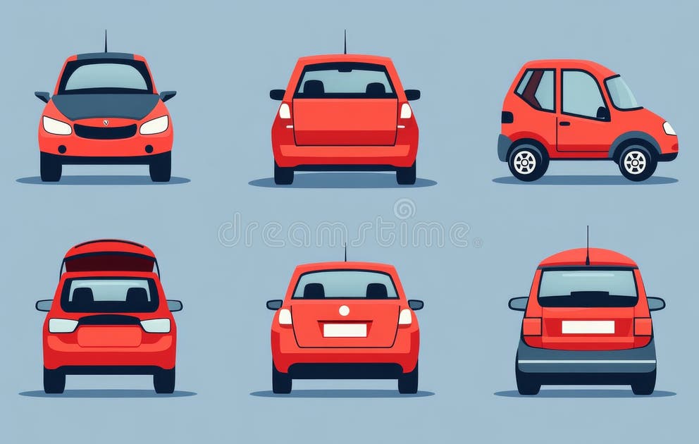A Modern Flat Illustration Set of a Hatchback Car, Including Four ...
