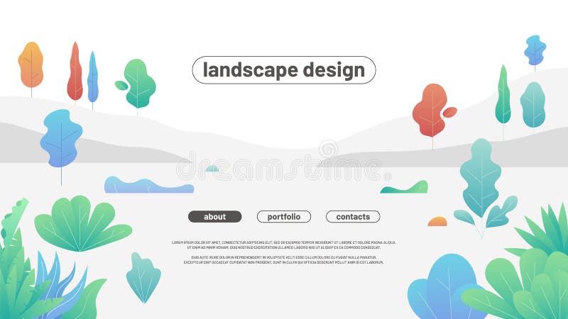Modern Flat Landscape with Gradient Trees and Bushes. Simple Curved ...