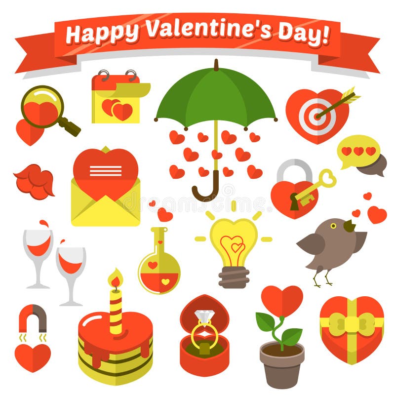 Modern Flat Love Symbols stock vector. Illustration of celebration ...