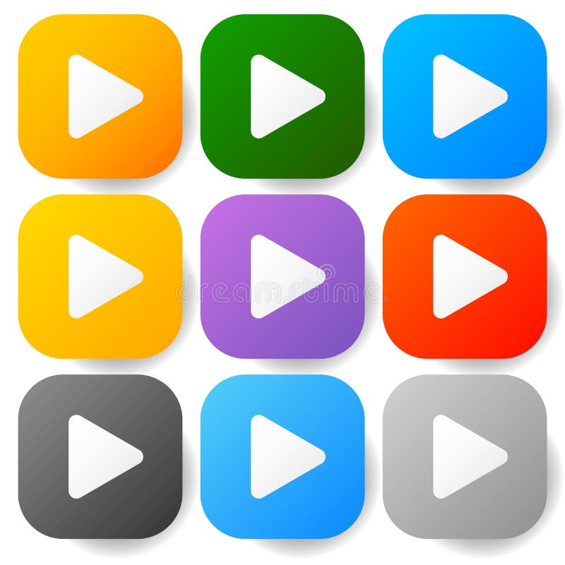 Modern Flat Play Buttons with Smooth Gradients Stock Vector ...