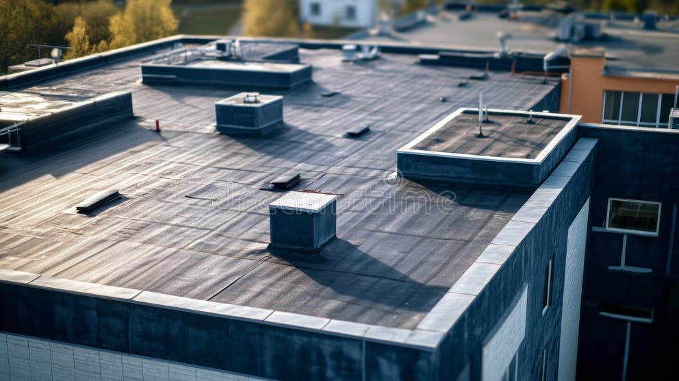Modern Flat Roof Architecture with Ventilation and Drainage Features ...