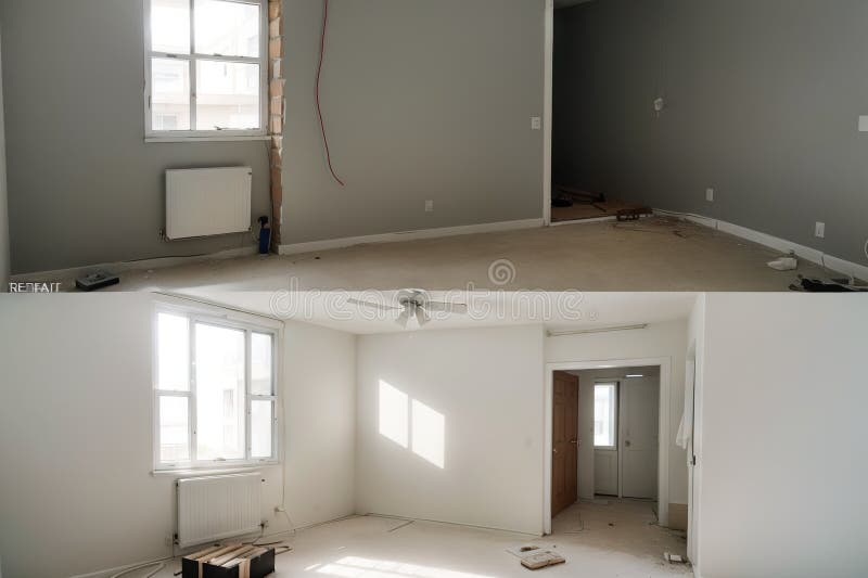 Modern Flat Room with Stylish Design As Concept of before and after ...