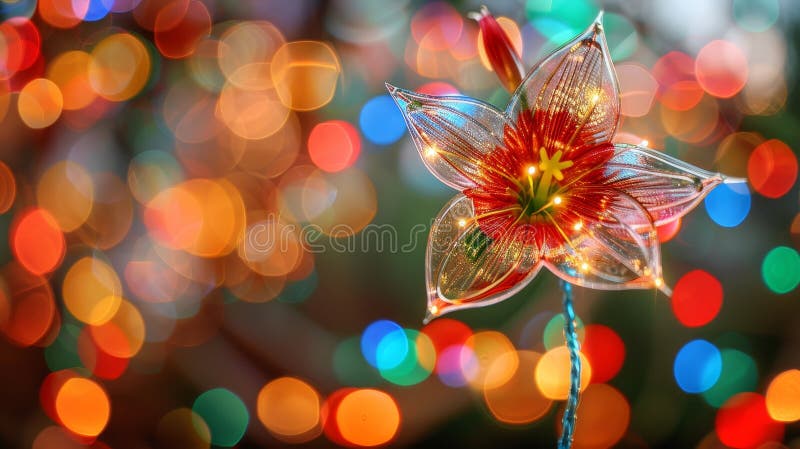 Modern Flat Schematic Flower Design with Bright Fluorescent Lines for ...