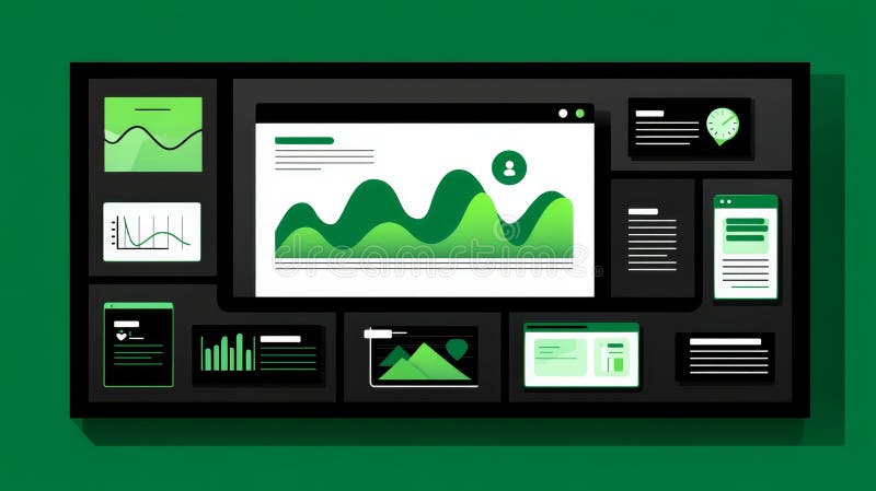 Modern Flat Screen Display with Green Background and App Icons, Ideal ...