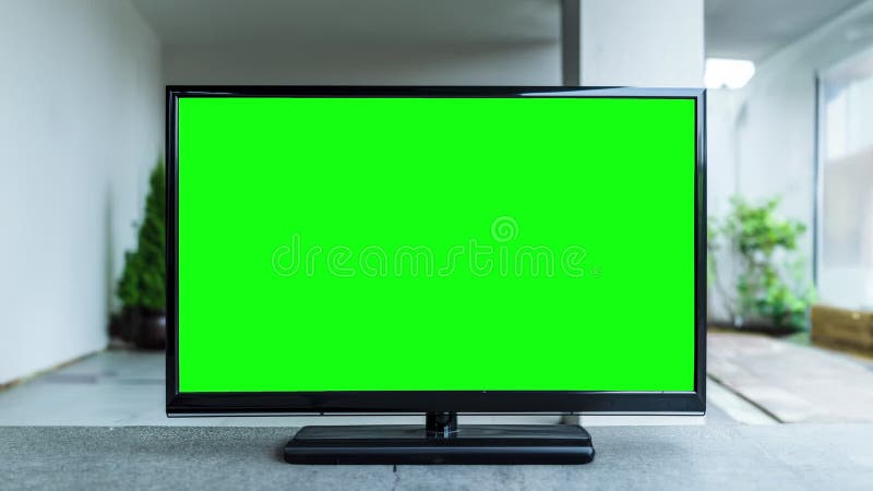 Modern Flat-screen Television with a Green Chroma Key Screen, in a ...