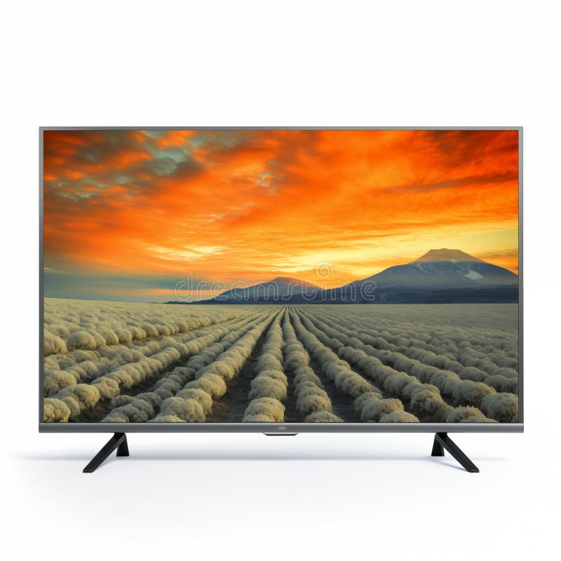 Modern Flat-Screen Television with Scenic Mountain Sunset Displayed on ...