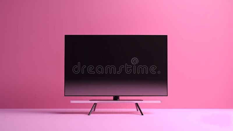 A Modern Flat-screen TV with a Black Screen Stands on a Pink Background ...