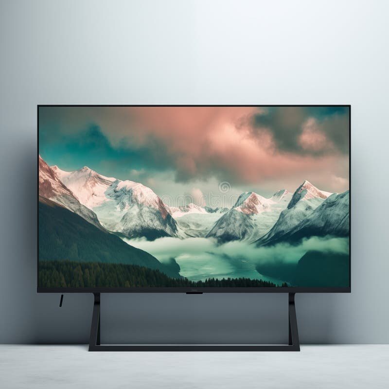 Modern Flat Screen TV with Mountain Landscape Stock Illustration ...