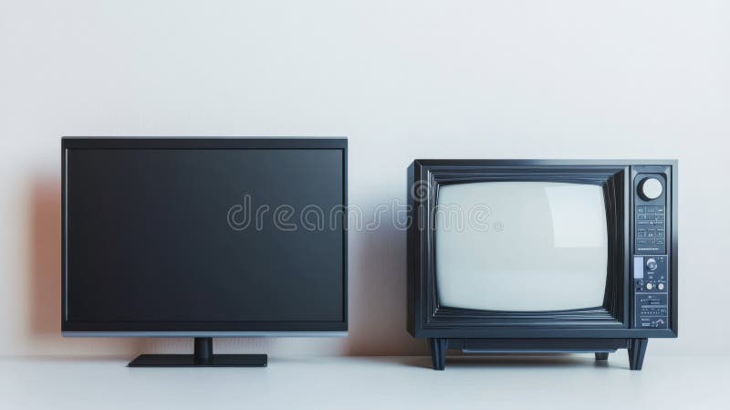 Modern Flat Screen Tv Next To Vintage Tv, Showcasing Technological ...