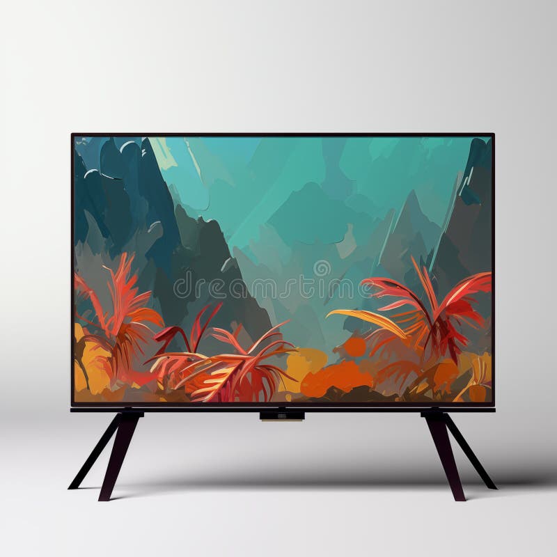 Modern Flat Screen TV with Vibrant Landscape Display on White ...