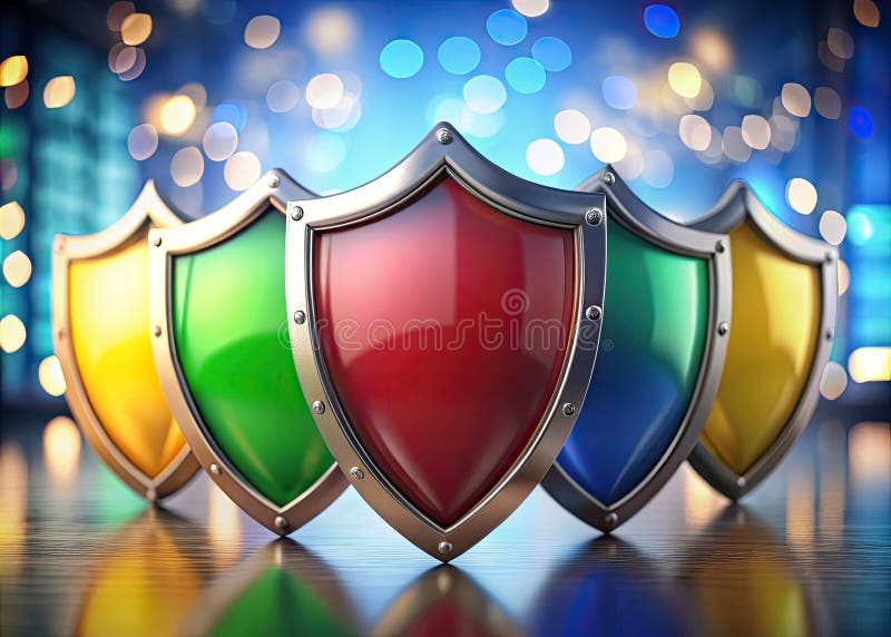 Modern Flat Security Shields Blue Green Red and Yellow Protection ...
