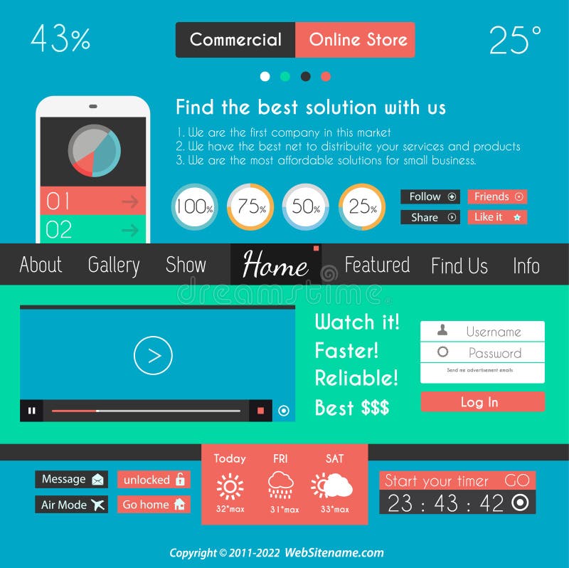 Modern Flat Style UI Interface Designs Stock Illustration ...