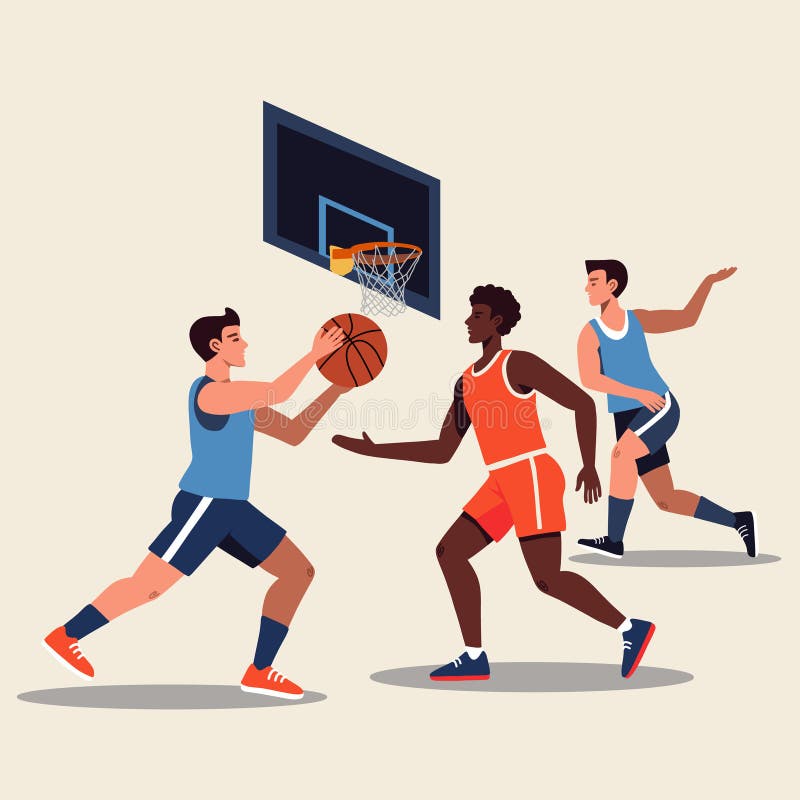 Flat Vector Illustration of Men Playing Basketball Stock Vector ...
