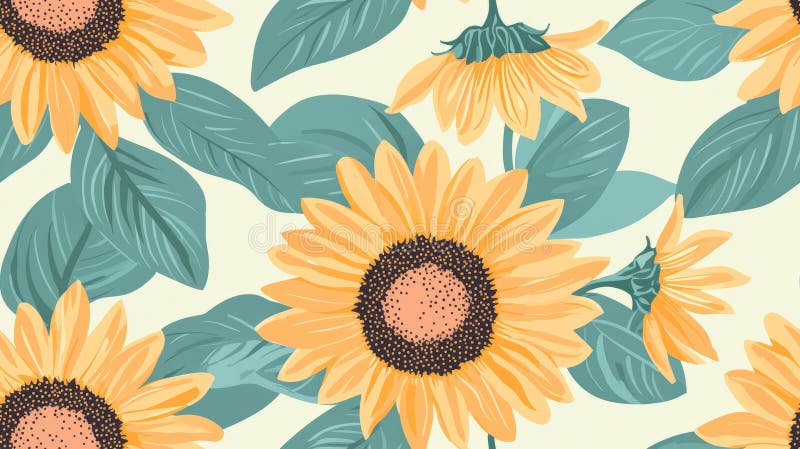 Modern Flat Sunflower Pattern in Pastel Colors Stock Vector ...
