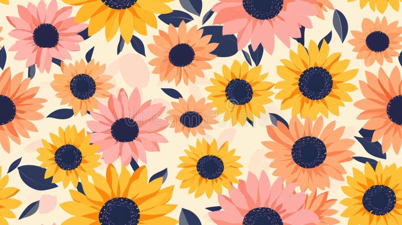 Modern Flat Sunflower Pattern in Pastel Colors Stock Illustration ...