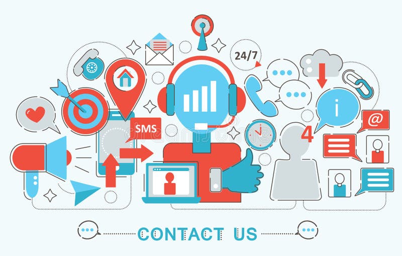Modern Flat Thin Line Design Contact Us Support Concept for Web Banner ...