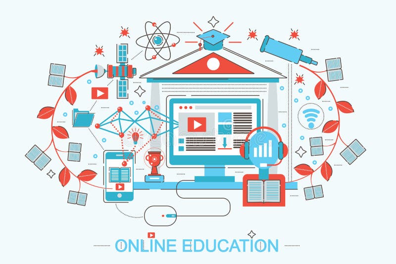 Modern Flat Thin Line Design Distance Online Education and E-learning ...