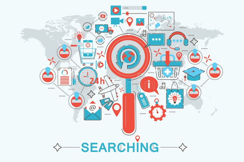 Modern Flat Thin Line Design Searching Seo Find Concept Stock Vector ...