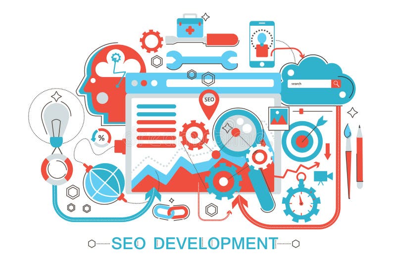 Modern Flat Thin Line Design SEO and Development Concept for Web Banner ...