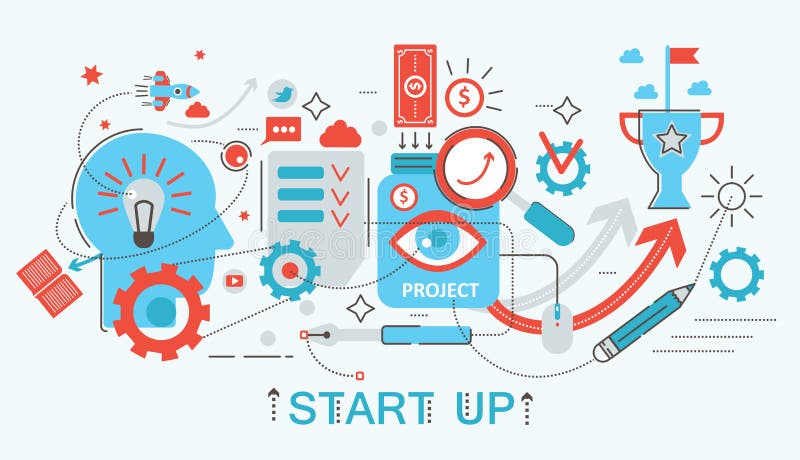 Modern Flat Thin Line Design Vector Illustration, Concepts of Startup ...