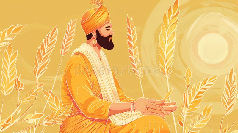 Serene Sikh Man Meditating Golden Wheat Field Art Calm Yoga Asia Beard ...