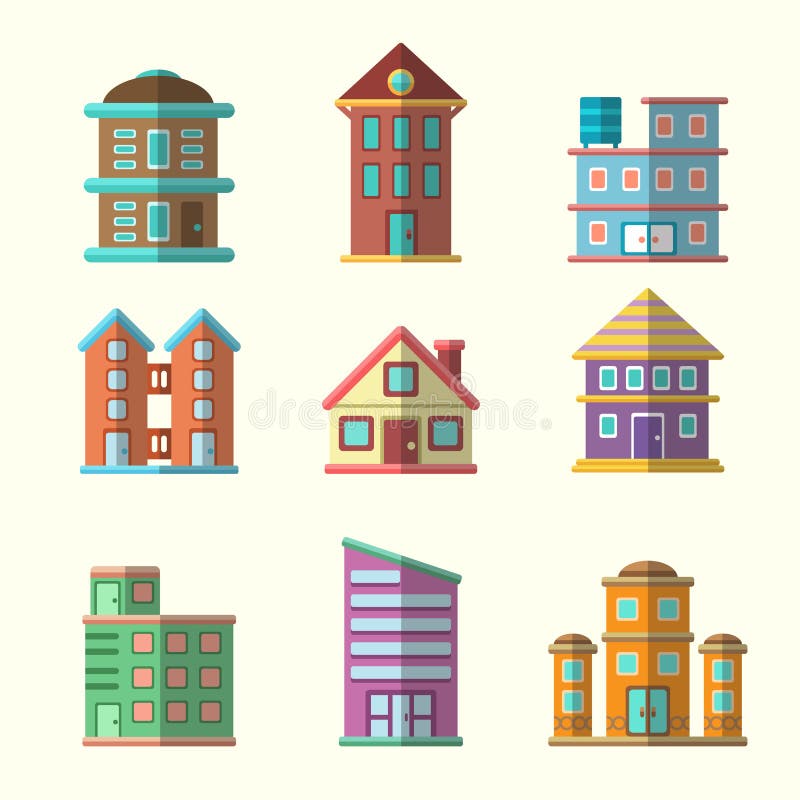 Modern Flat Vector Buildings Set Stock Vector - Illustration of door ...