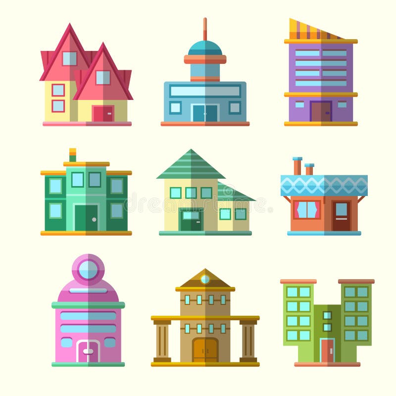 Modern Flat Vector Buildings Set Stock Vector - Illustration of concept ...
