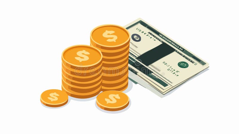 Modern Flat Vector Icon of Coins and Bills for Financial Concepts Stock ...