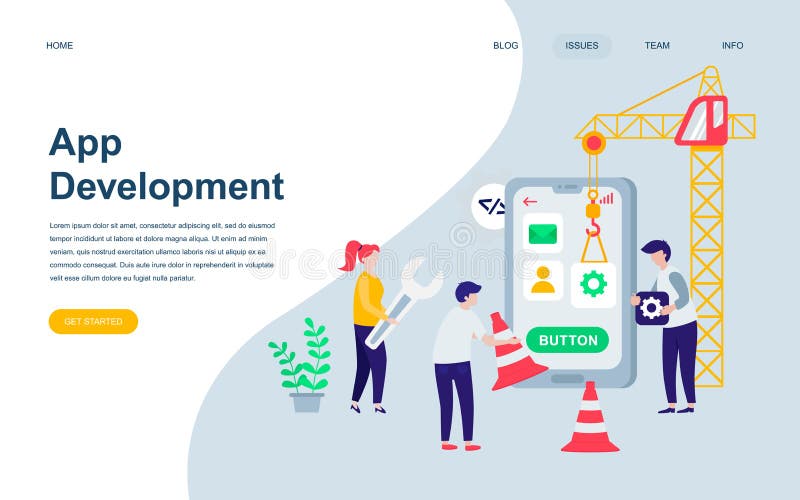 Modern Flat Web Page Design Template of App Development Decorated ...