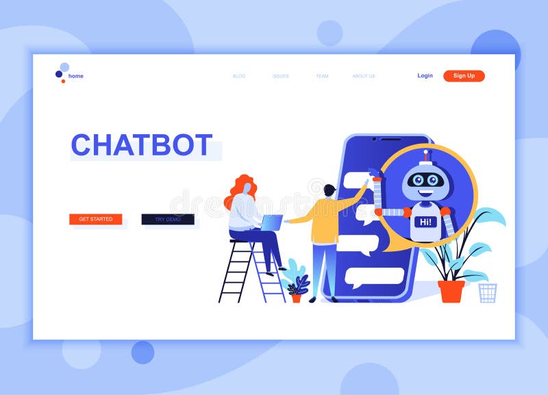 Modern Flat Web Page Design Template Concept of Chat Bot and Marketing ...
