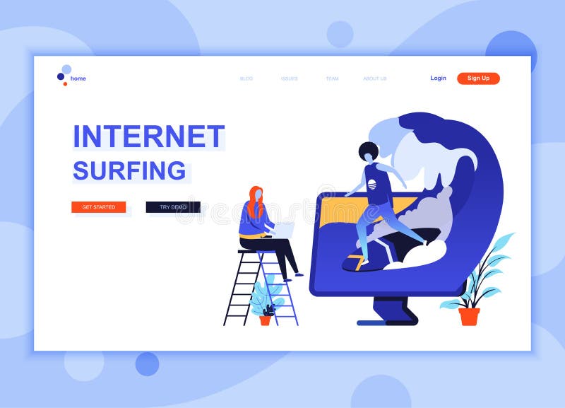 Modern Flat Web Page Design Template Concept of Internet Surfing ...