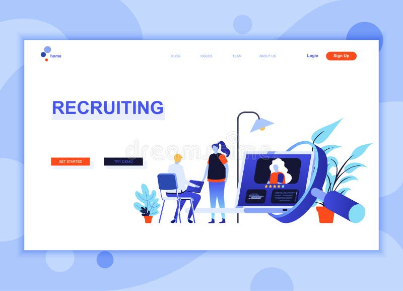 Modern Flat Web Page Design Template Concept of Recruiting Decorated ...