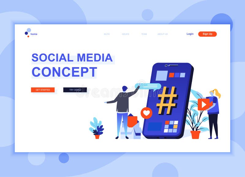 Modern Flat Web Page Design Template Concept of Social Media Decorated ...