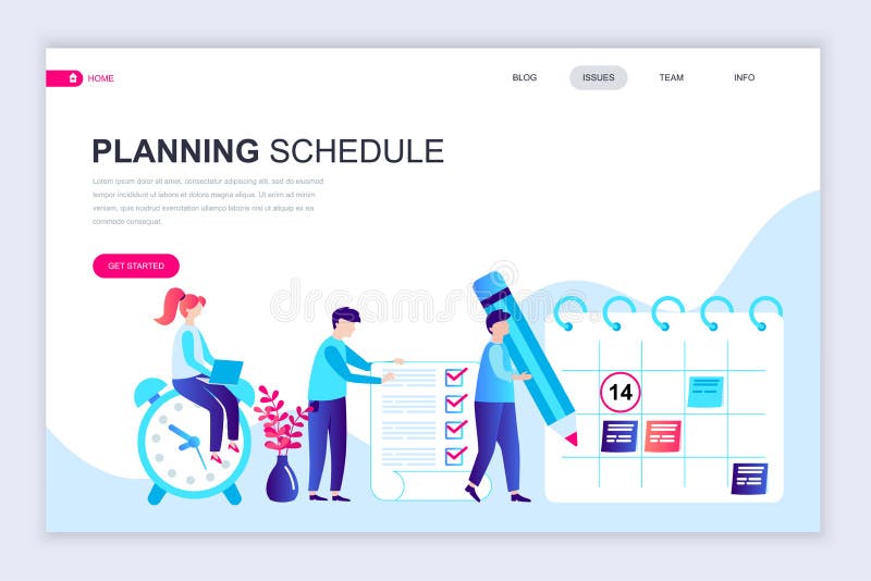 Modern Flat Web Page Design Template of Planning Schedule Decorated ...